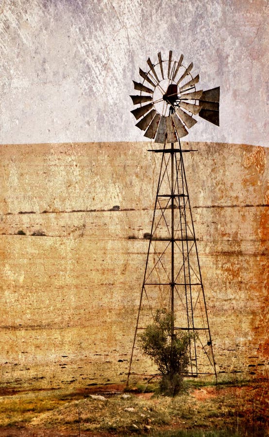 Windmill, Water Pump and Concrete Tank in Shortgra Stock Photo - Image ...