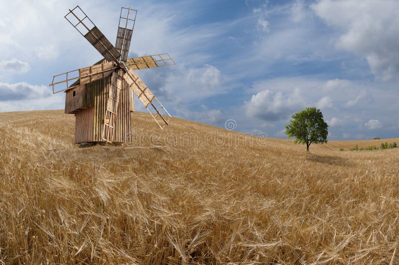 Windmill on Wheat Field stock image. Image of rural, nature - 83683641