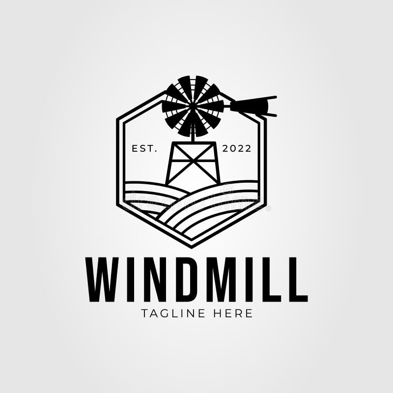 Windmill or Wind Miller with Propeller on Hexagon Badge Logo Vector ...