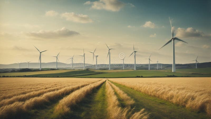 Windmill Wind Power Electricity Farm Field. Ai Generated Stock ...