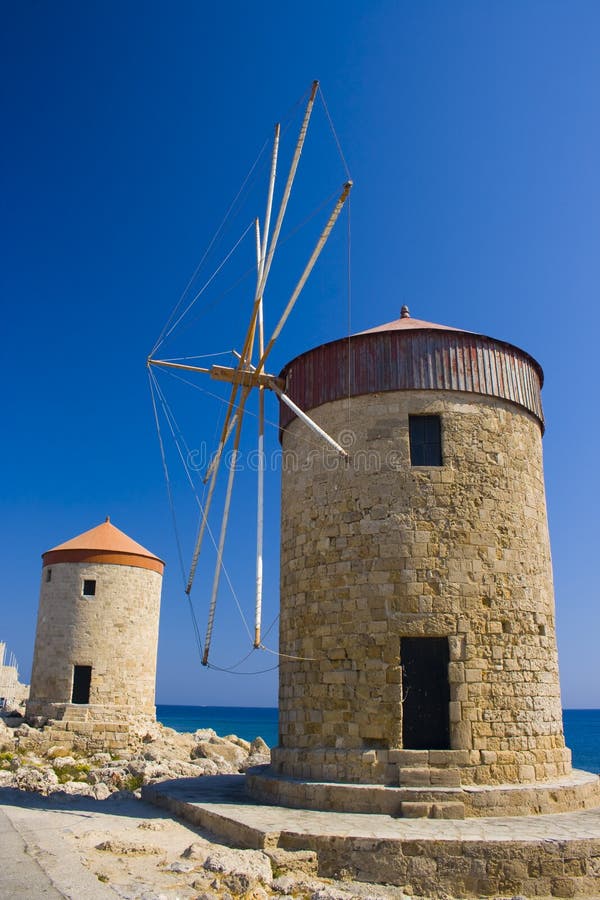 Windmills of Patmos island stock image. Image of chora - 33026349