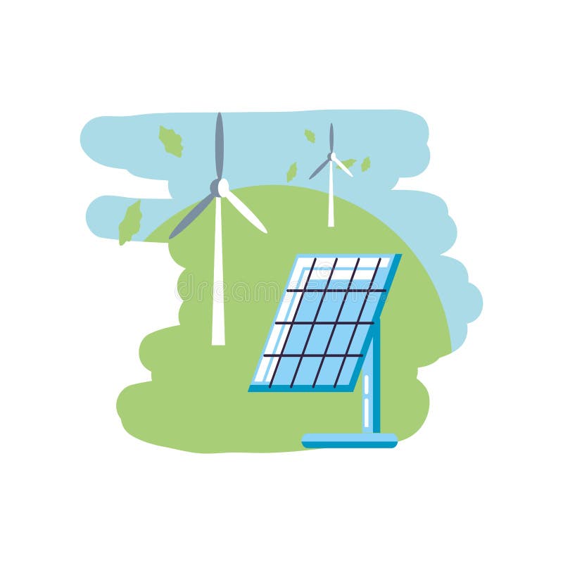 Windmills Air Power with Solar Panel Energy Stock Illustration ...