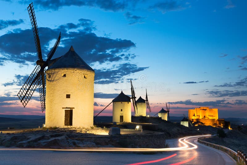 Windmills at dusk stock photo. Image of landscape, meadows - 5868122