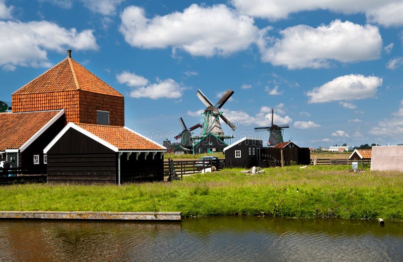 Windmills in Dutch village stock image. Image of farm - 25343727