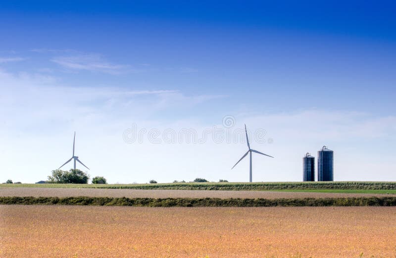 Windmills on Farm in the Midwest Stock Photo - Image of farm, renewable ...