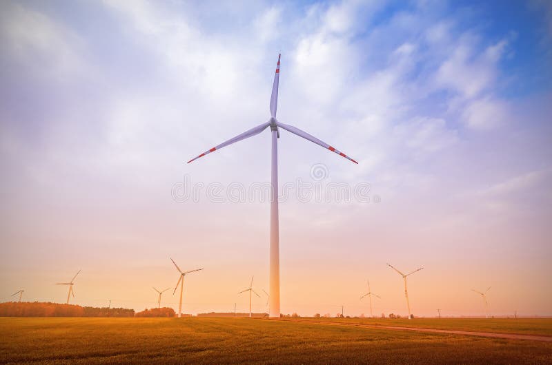 Windmills on Field Abstract Colors Filtered Stock Photo - Image of ...