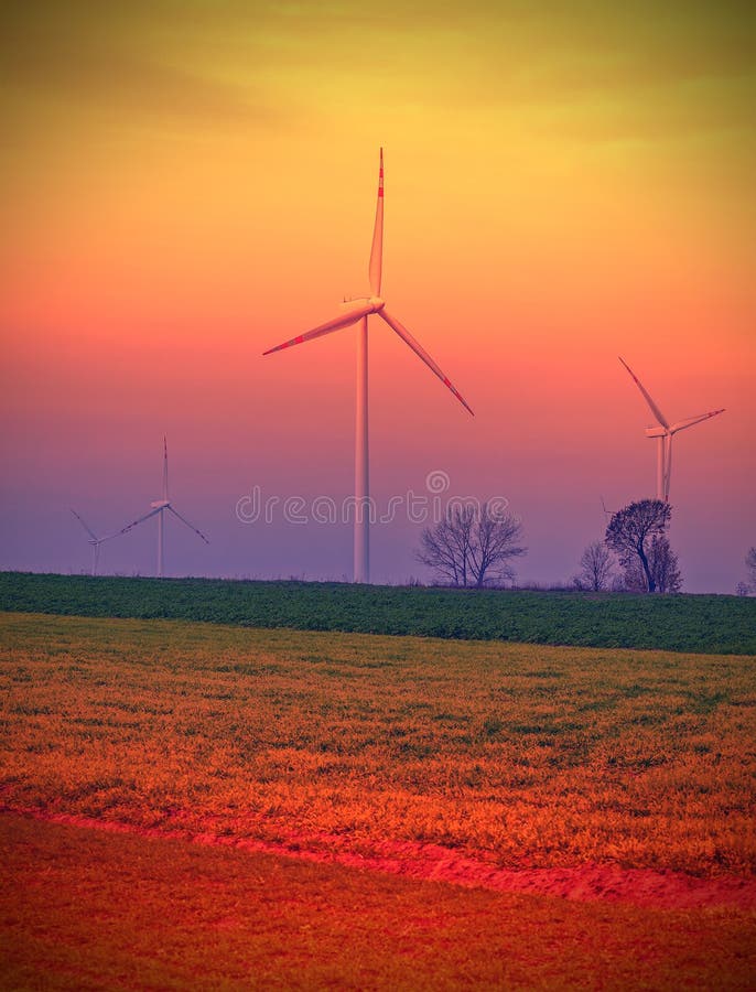 Windmills on Field, Abstract Colors Stylized Stock Photo - Image of ...