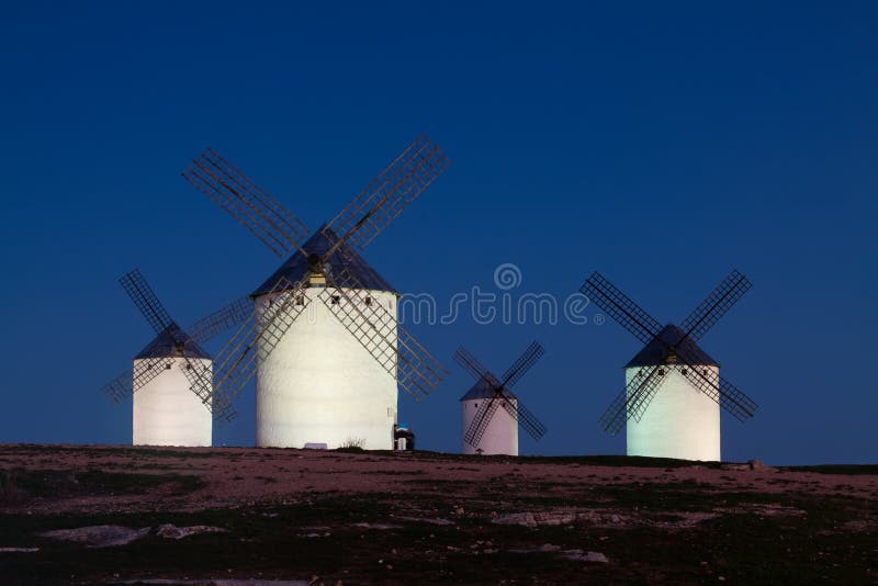 Windmills at Field in Night Stock Image - Image of castilla, twilight ...