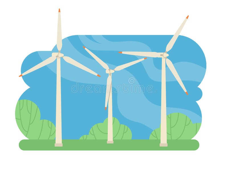 Windmills in Fields. Flat Design Illustration. Vector Stock Vector ...