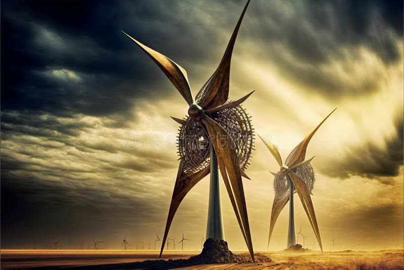 Windmills of the future stock illustration. Illustration of environment ...