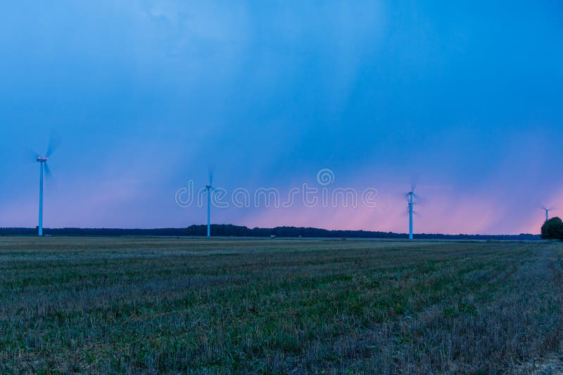 Windmills during a Heavy Storm. Very Strong Wind Stock Photo - Image of ...