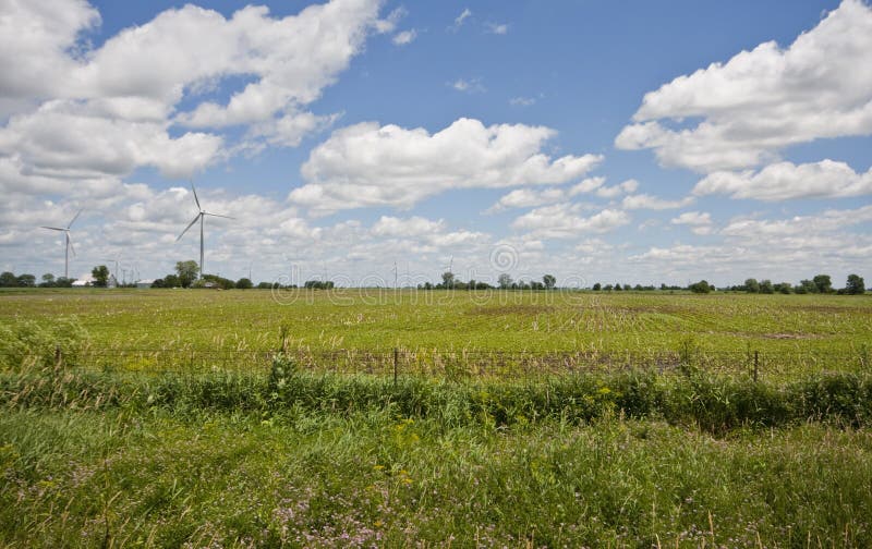 Windmills on an Indiana Farm in June Stock Image - Image of wind ...
