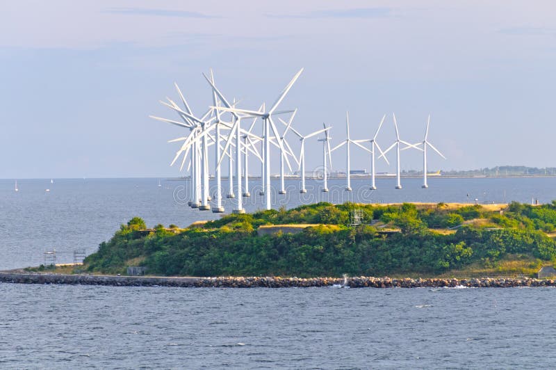 Windmills on the Ocean Coast Stock Photo - Image of electricity ...