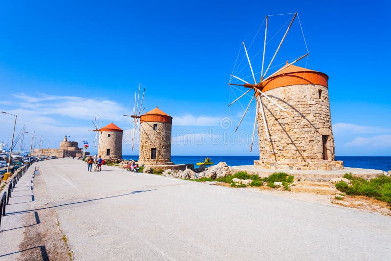 Windmills in Rhodes Island, Greece Stock Image - Image of landscape ...