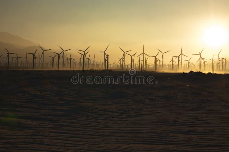 Windmills and Sand at Sunset 1 Stock Image - Image of efficiency ...