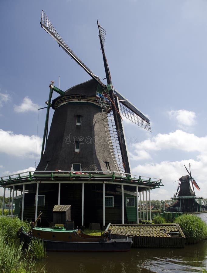 Windmills and small boat editorial stock photo. Image of wooden - 56719848