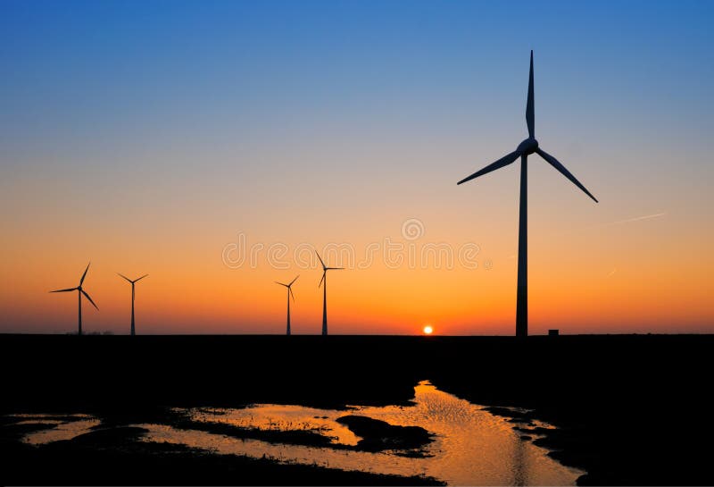 Windmills at sunset stock image. Image of windmills, wind - 19006099