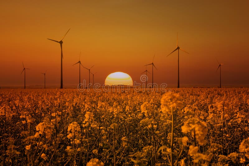 Windmills at sunset stock image. Image of fuel, wolds - 21730239