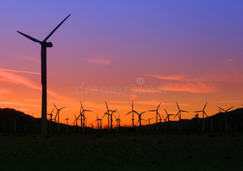 Wind Turbines stock image. Image of wind, purple, sunset - 2401021