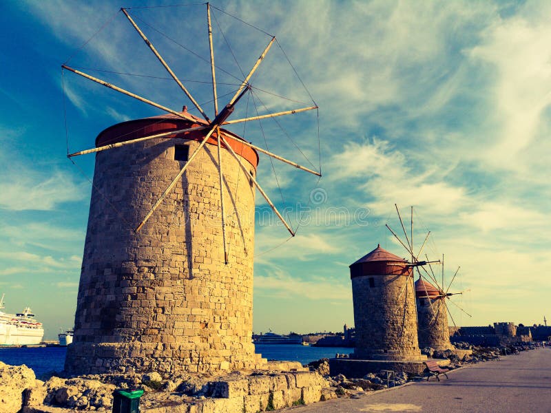 Windmills editorial photo. Image of medieval, rhodes - 127472281