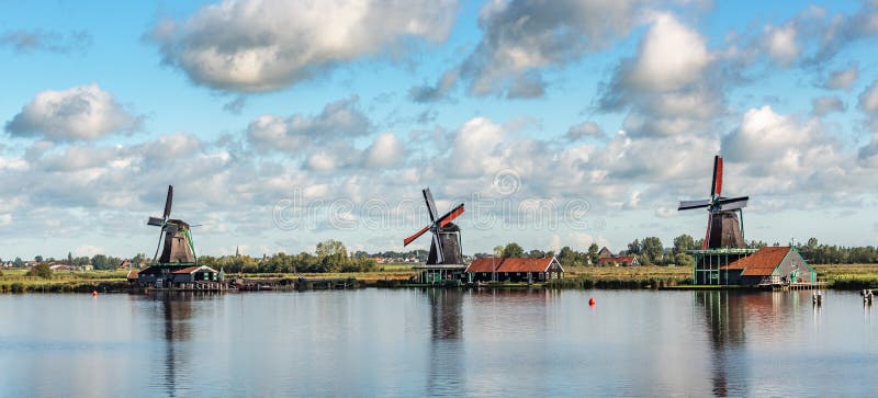 Windmills in the Village of Volendam, Netherlands. Stock Image - Image ...