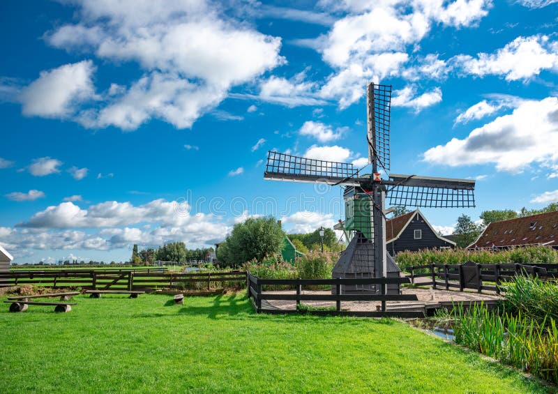 Windmills in the Village of Volendam, Netherlands. Stock Image - Image ...