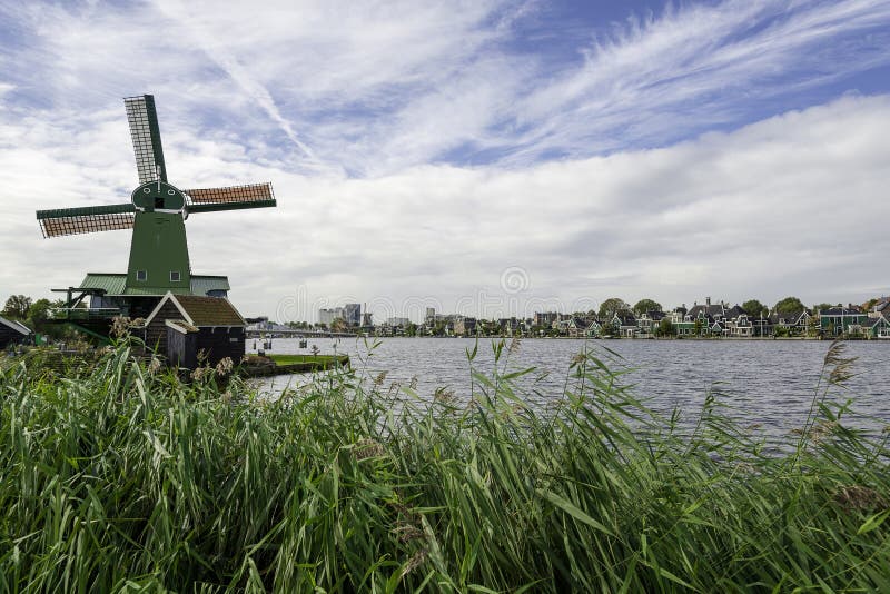 Windmills of Zaanse Schans Town in Zaanstad Stock Image - Image of mill ...