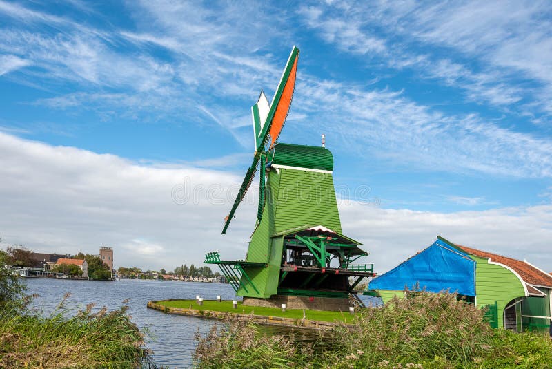 Windmills of Zaanse Schans Town in Zaanstad Stock Image - Image of farm ...