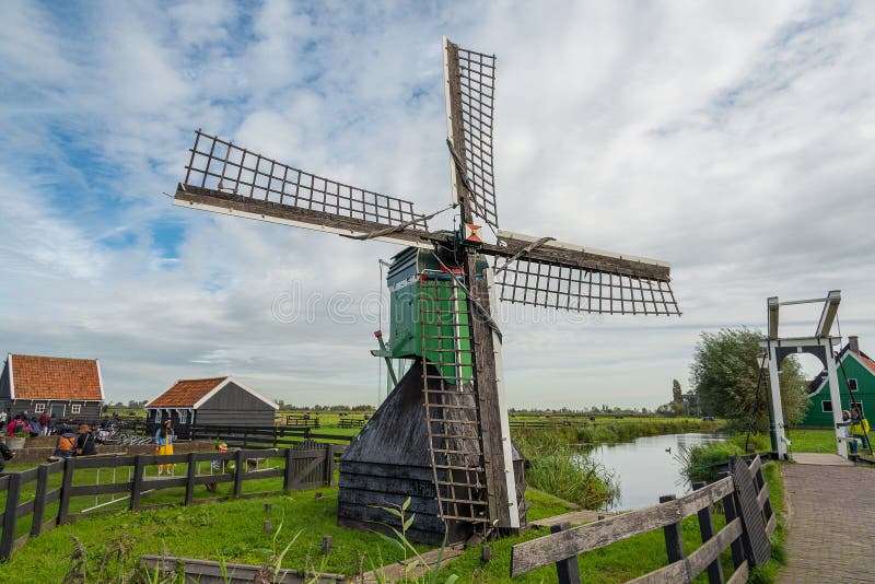 Windmills of Zaanse Schans Town in Zaanstad Stock Photo - Image of ...