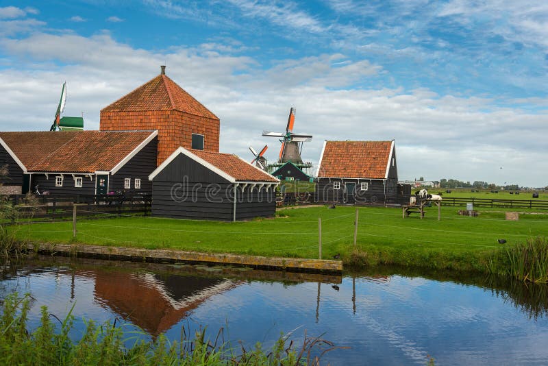 Windmills of Zaanse Schans Town in Zaanstad Stock Photo - Image of ...