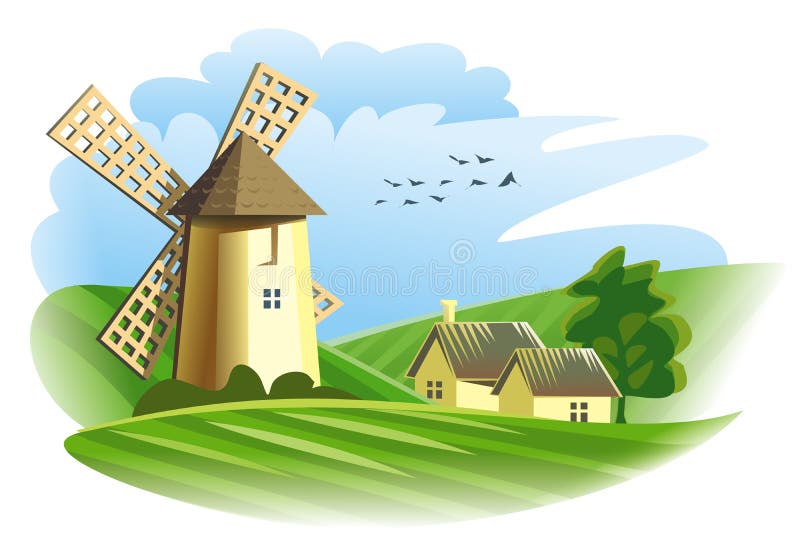 Silhouet van molen vector illustratie. Illustration of decoratie - 16467074