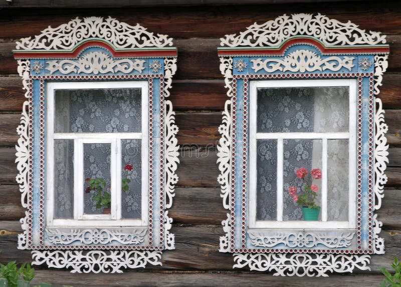 Wooden Decoration on Traditional Russian Window Stock Photo - Image of ...