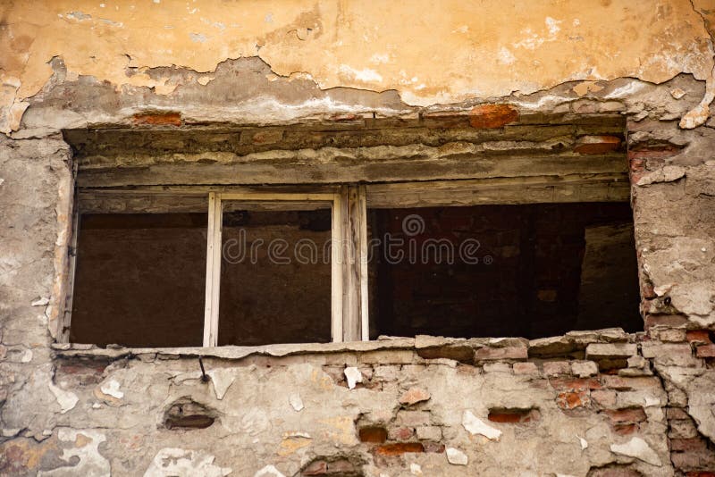 Abandoned Brick Building after Fire in Yellow Tint Stock Image - Image ...