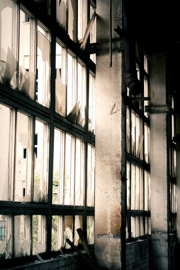 Window of Abandoned Factory Stock Photo - Image of corridor, damaged ...