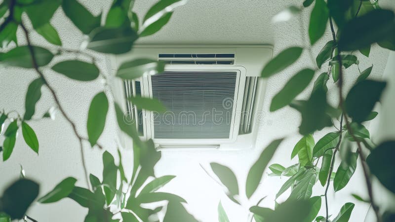 Window Air Conditioner Unit with a Green Plant in the Foreground on a ...