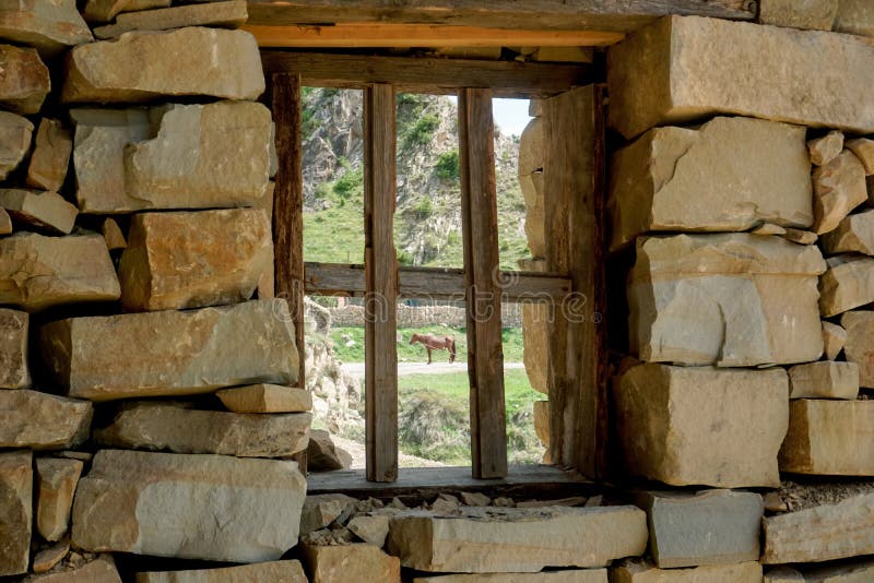 A Window in an Ancient Stone Building in Dagestan Stock Photo - Image ...