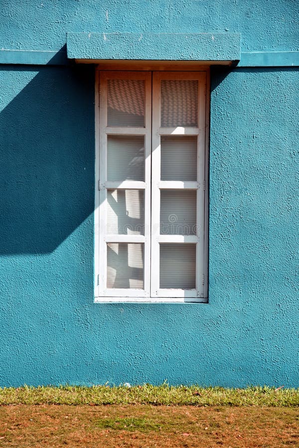 Wooden Window and Blue Texture Wall Stock Image - Image of france ...