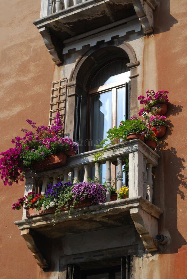 Window with Balcony and Flowers Stock Image - Image of design, flowers ...