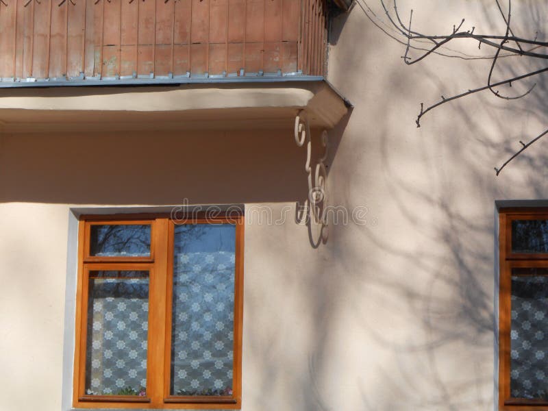 Window with balcony. stock photo. Image of greeen, falling - 143376496