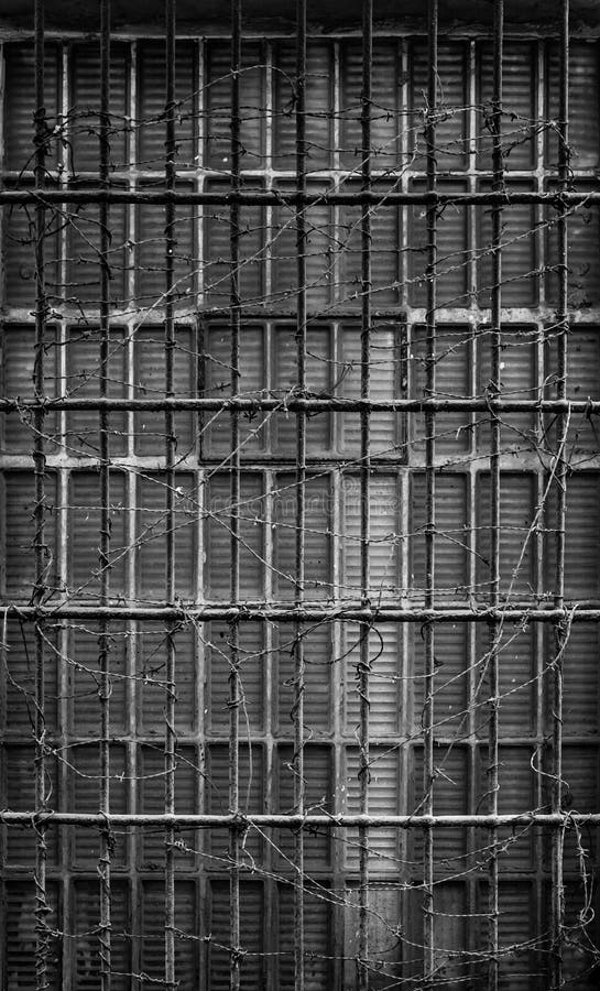 Window with Bars and Barbed Wire Stock Photo - Image of broken, barb ...