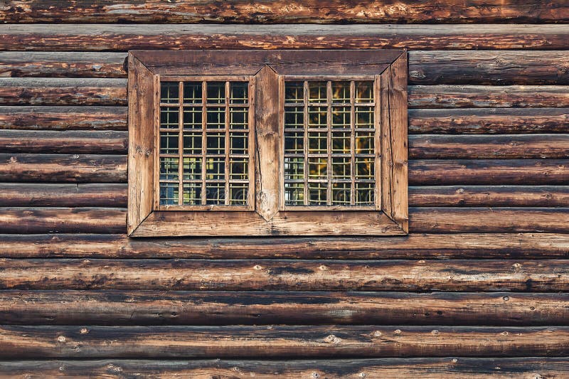 Window with Bars in an Old Log House Stock Photo - Image of grunge ...