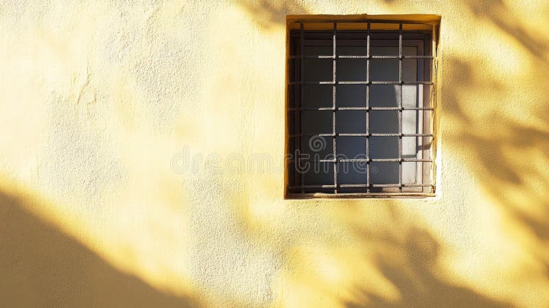 A Window with Bars on a Yellow Wall with Shadows Stock Illustration ...