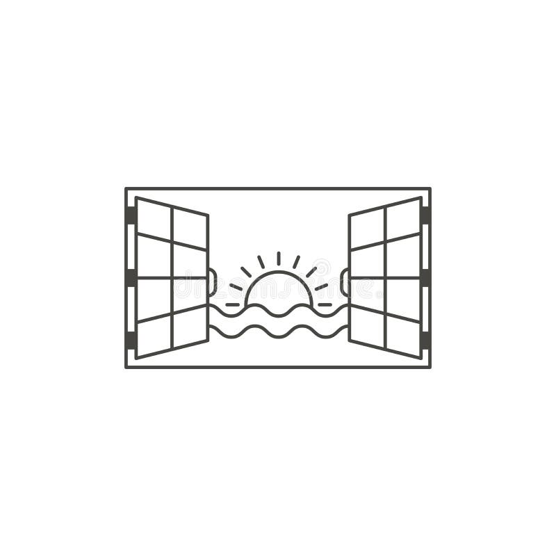 Window with Beach View, Shore, Sunset. Vector Outline Icon Illustration ...