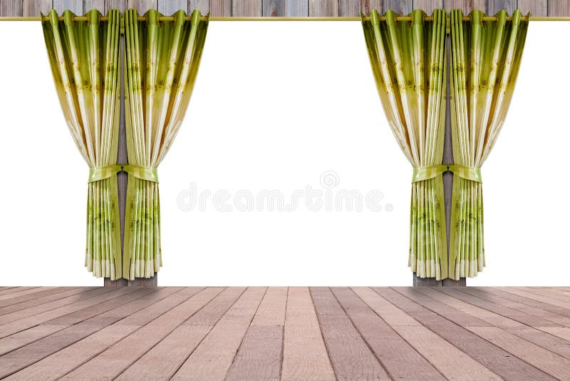 Window with Beautiful Green Curtains and Wood Floor Interior. Stock ...