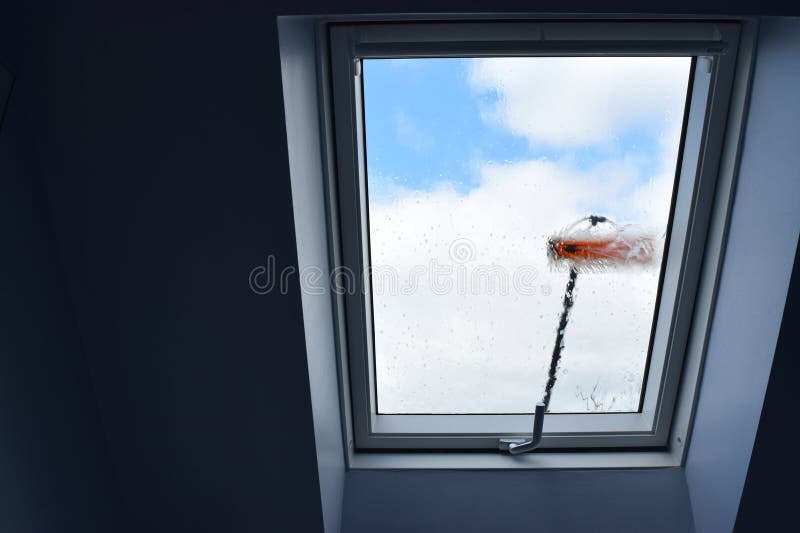 Window is Being Cleaned with Brush. Stock Photo - Image of building ...