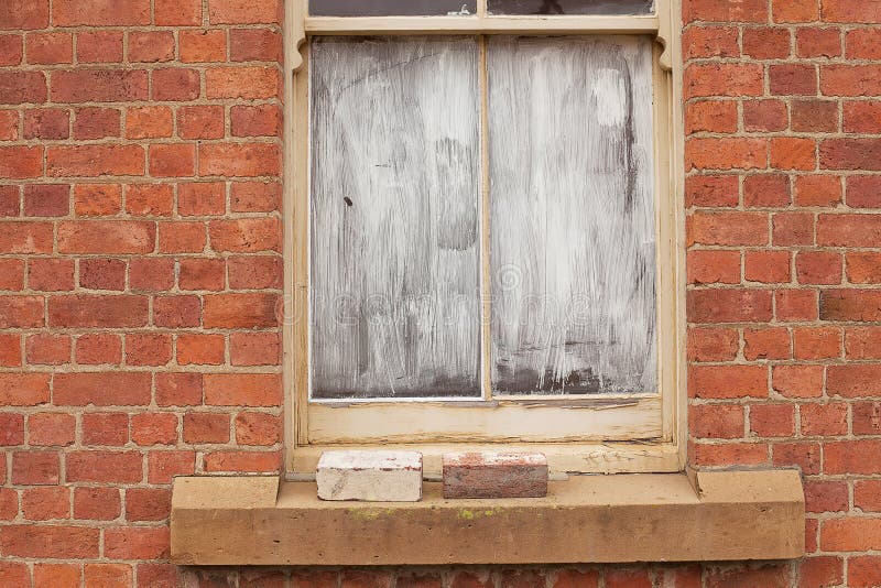Window Blocked Out with White Paint Stock Photo - Image of redbrick ...