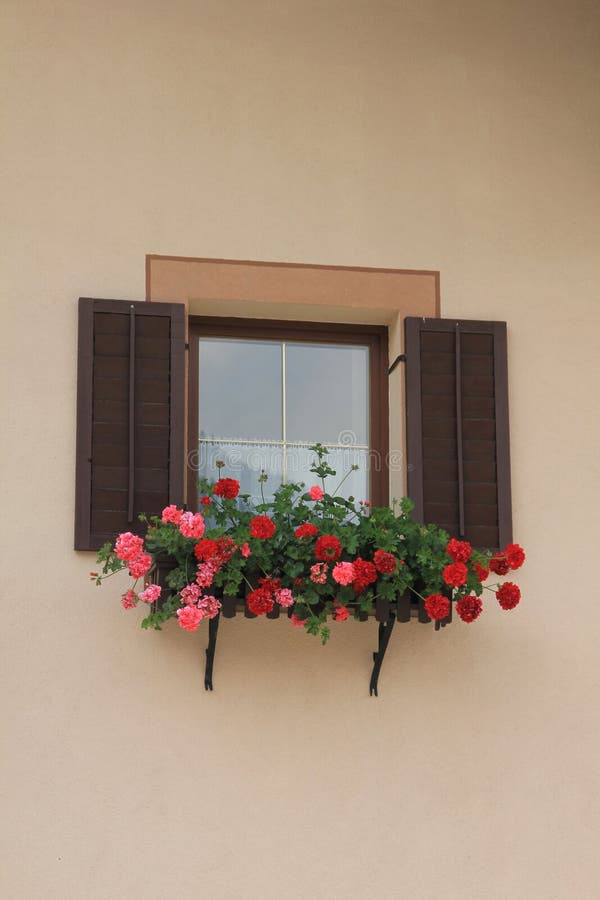Window and Blooming Flowers in a Box. Stock Image - Image of place ...