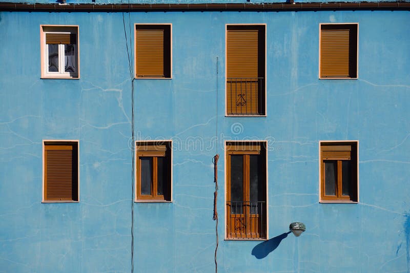 Window on the Blue Building Facade in the Street Stock Photo - Image of ...