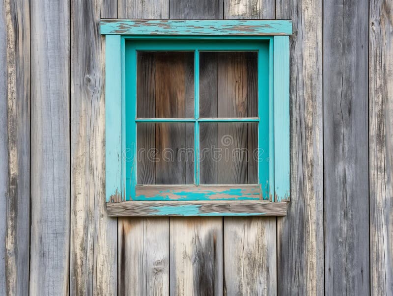 A Window with a Blue Frame and a Wooden Sill Stock Photo - Image of ...