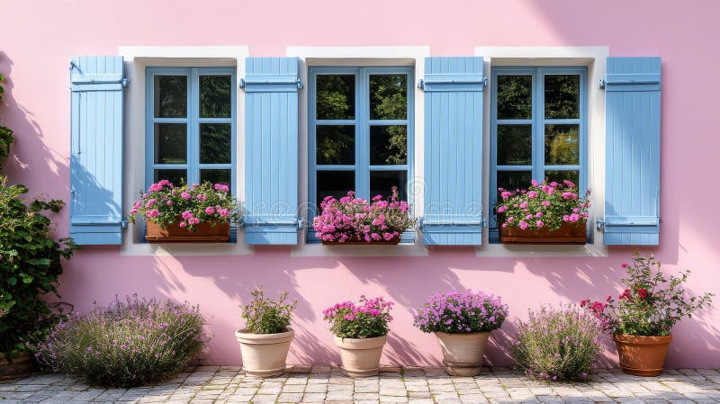 A Window with Blue Shutters is Situated on the Ancient Wall of the ...